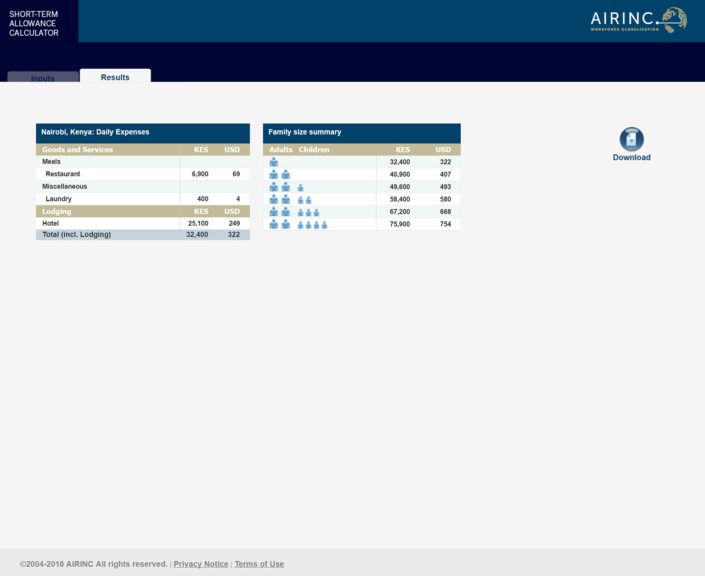 Short-Term Allowance Calculator - AIRINC | Workforce Globalization